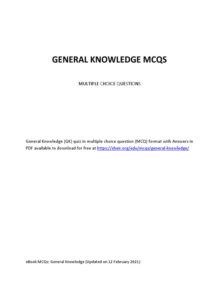 General Knowledge Mcqs | PDF | Continent | Antarctica
