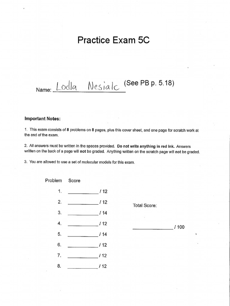 Practice Exam 5C Answers | PDF