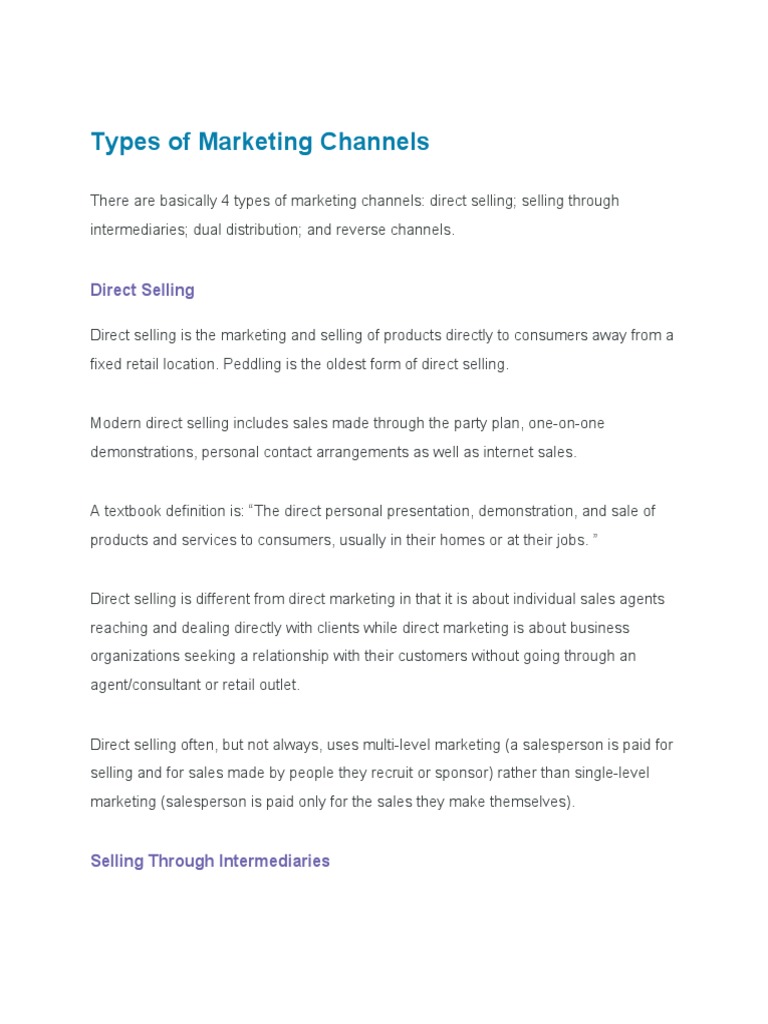 4 Types of Marketing Channels | PDF | Sales | Franchising