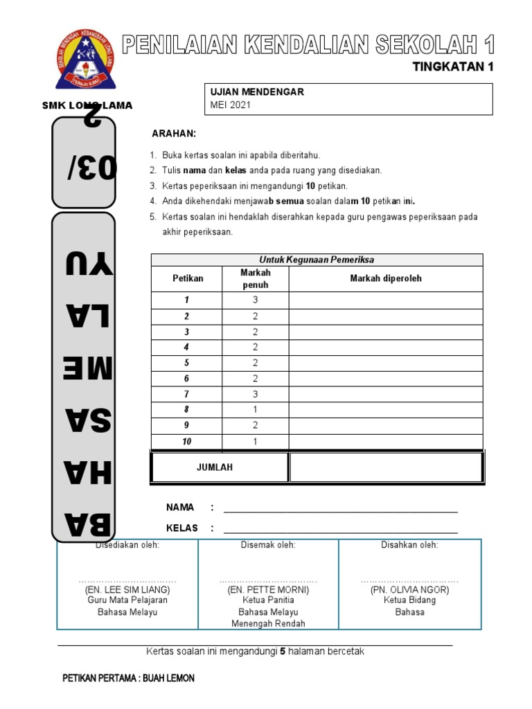 Kertas Ujian Mendengar pt3 | PDF