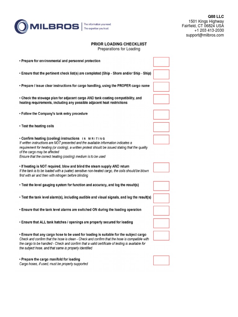 Prior Loading Check List | PDF
