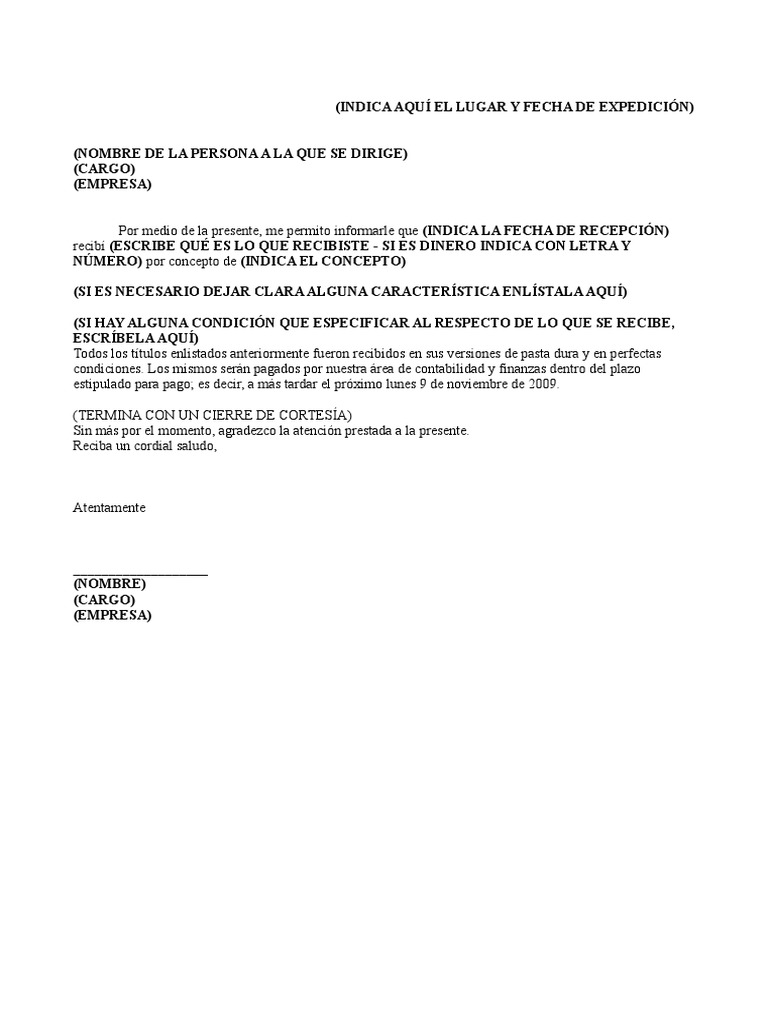 Carta de Recibo de Documentos Recibidos | PDF