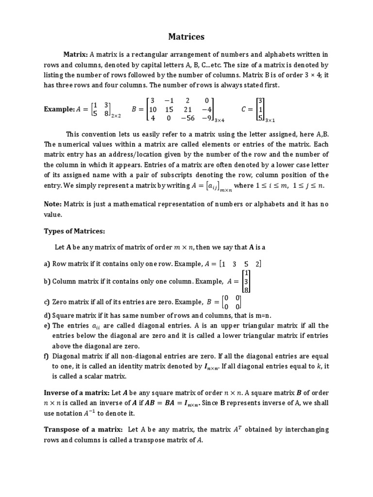 Matrices Unit I | PDF | Matrix (Mathematics) | Theoretical Physics