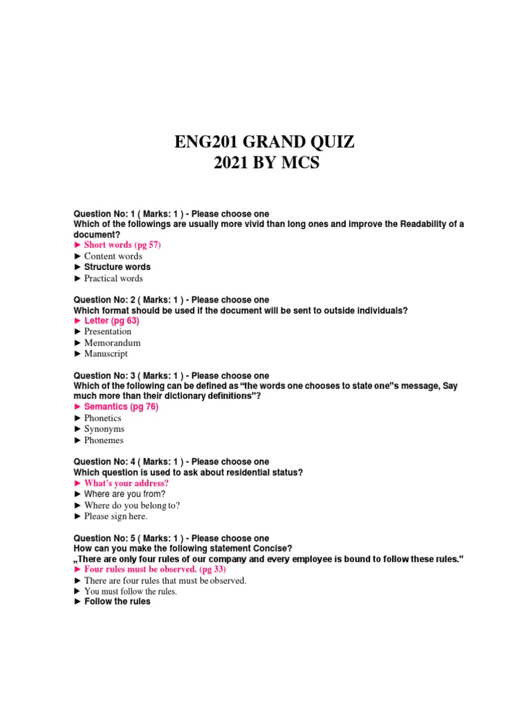 Eng201 Grand Quiz 2021 by Mcs | PDF | Credibility | Memorandum
