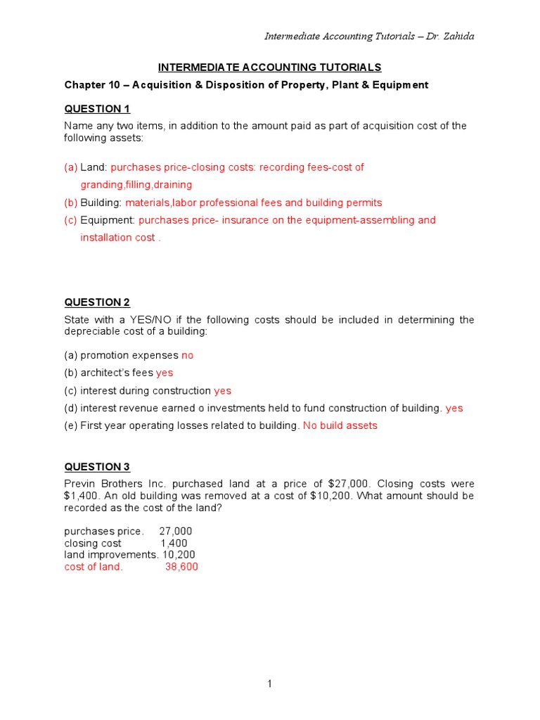 Ch10 Tutorials Intermed Acctg Acquisition and Disposition of PPE | PDF | Depreciation | Taxes