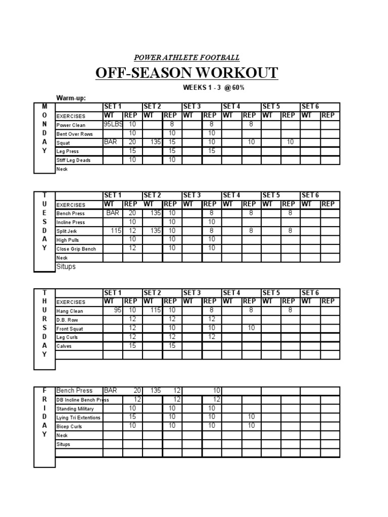 POWER ATHLETE FOOTBALL OFF-SEASON WORKOUT WEEKS 1 - 3 | PDF