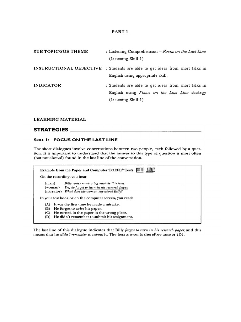 Last Line Listening Comprehension Skills | PDF