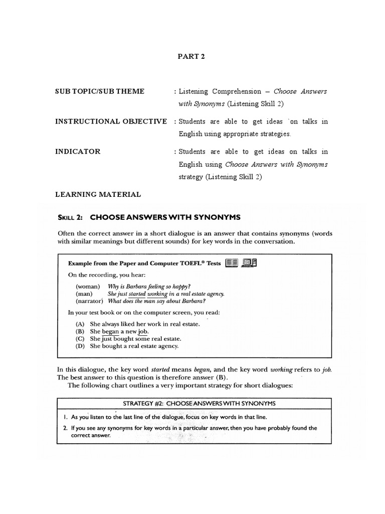 Part 2 - Skill 2 - Choose Answers With Synonyms | PDF