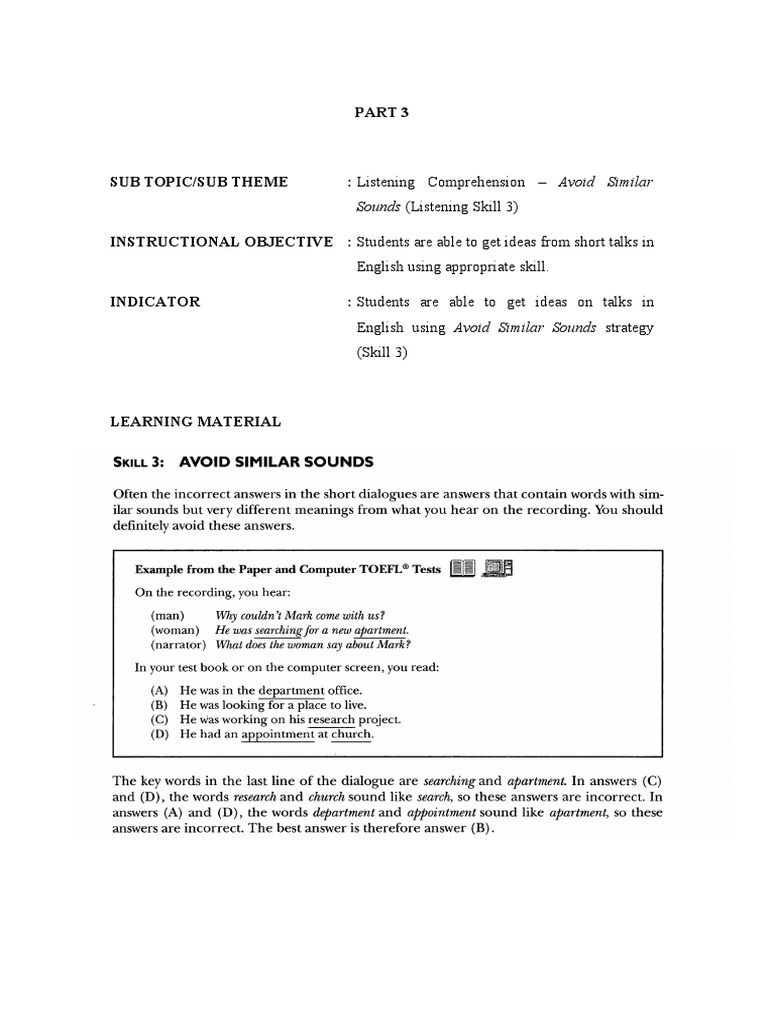 Part 3 - Skill 3 - Avoid Similar Sounds | PDF