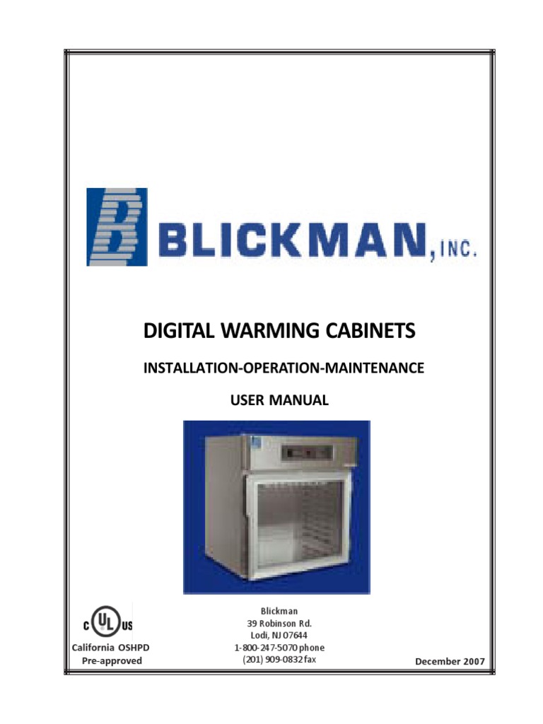 Blickman Warming Cabinet - Maintenance Manual | Download Free PDF | Door | Screw