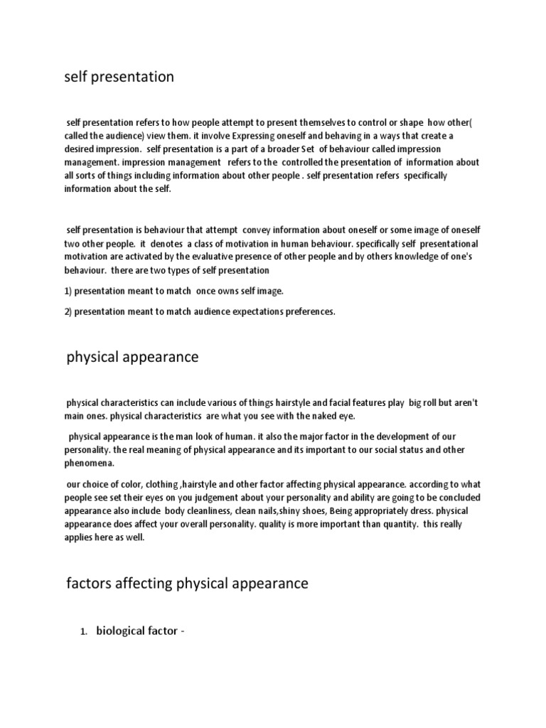 Chapter 1.self Presentation | PDF | Body Language | Social Psychology