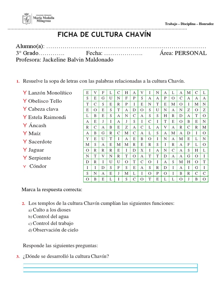 Ficha Cultura Chavin Tarea | PDF | Cultura de las Americas ...