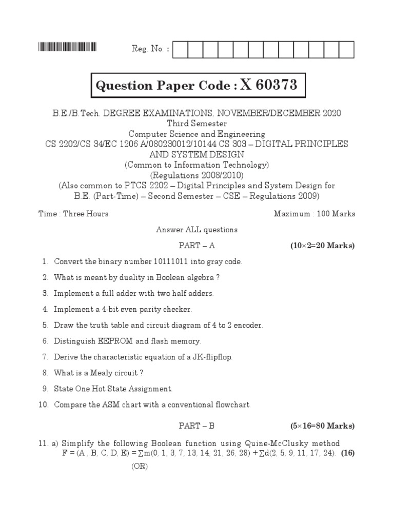 Question Paper Code:: (10×2 20 Marks) | PDF | Boolean Algebra ...