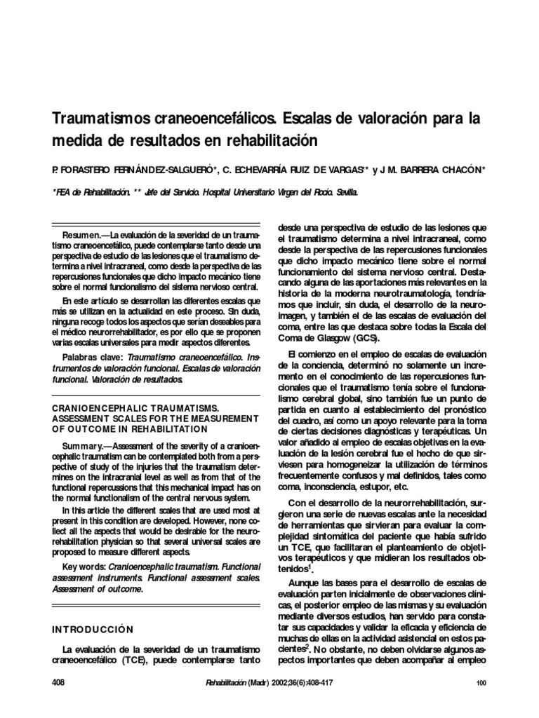 Trauma Craneoencefalico Tec Escalas Glasgow y Otras | PDF | Lesión ...