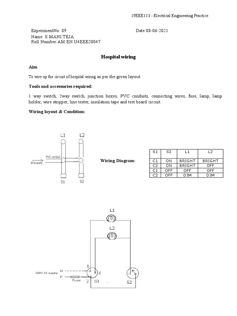 Hospital Wiring: 19EEE113 - Electrical Engineering Practice | PDF ...