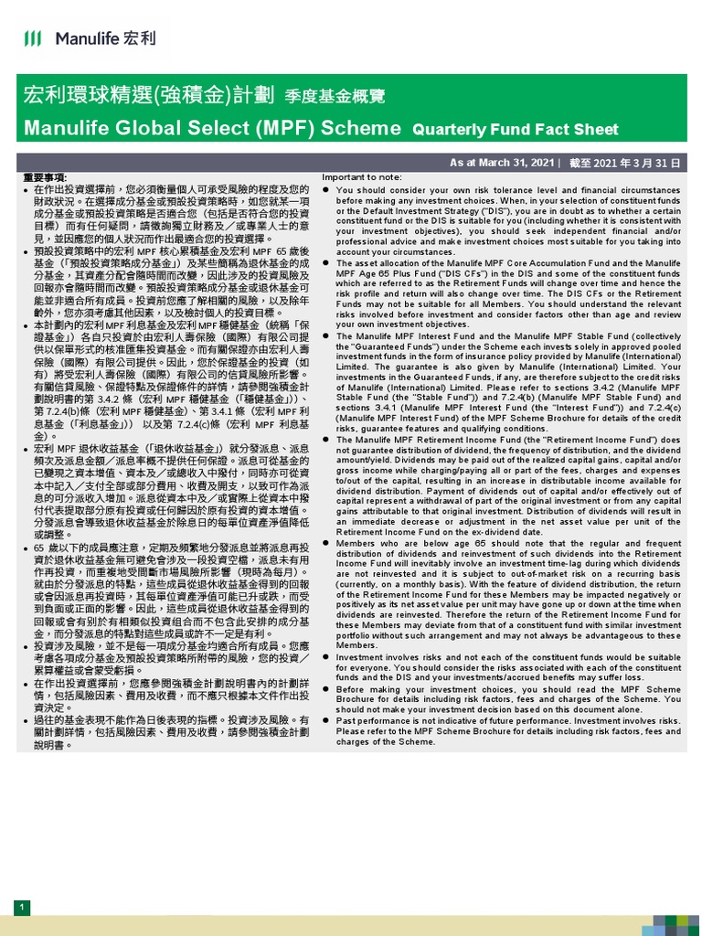 Quarterly-Fund-Fact-Sheet Manulife | PDF | Dividend | Investment Management