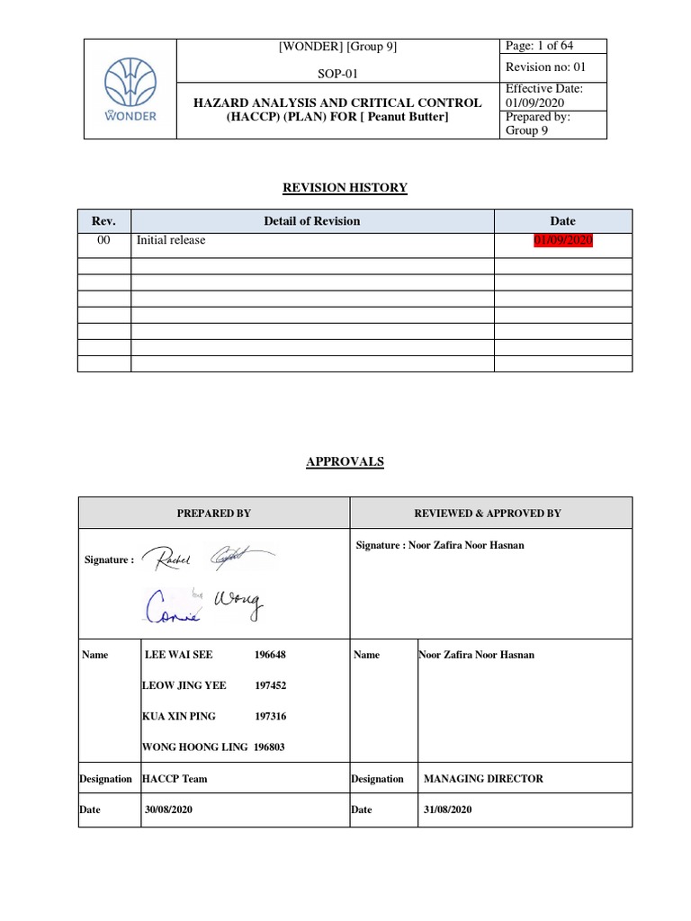 Hazard Analysis and Critical Control (HACCP) (PLAN) FOR (Peanut Butter) | PDF | Peanuts | Hazards