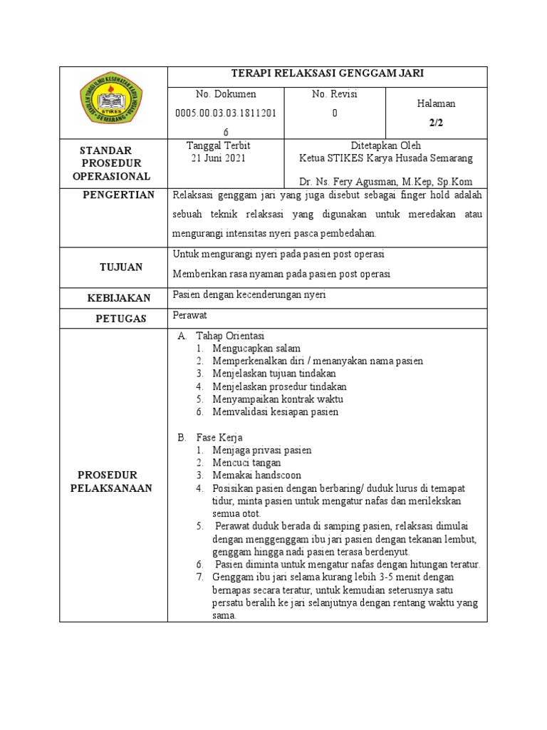 Sop Terapi Relaksasi Genggam Jari | PDF