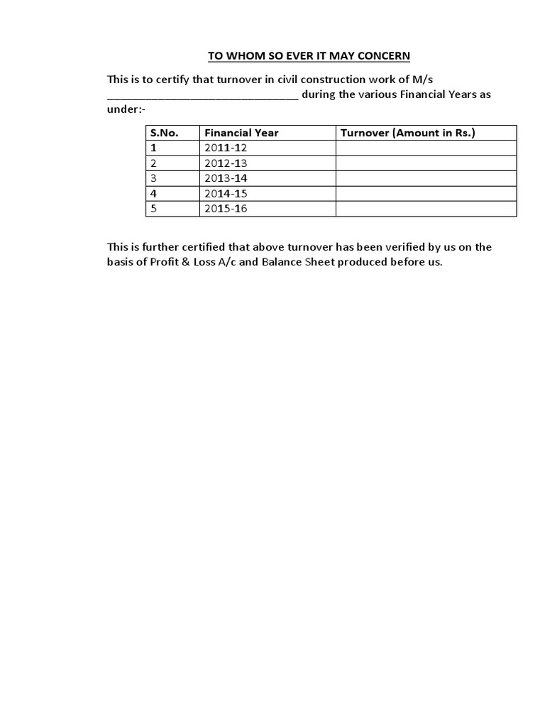 Turnover Certificate | PDF