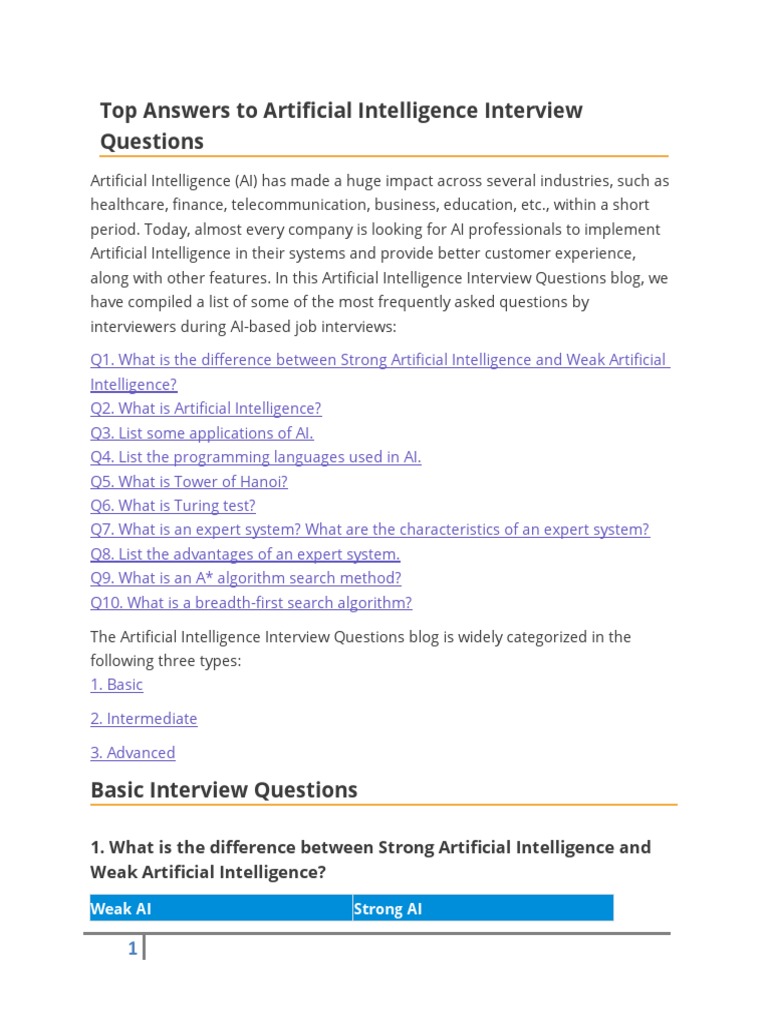Artificial Intelligence Interview Questions | PDF | Machine Learning | Artificial Intelligence