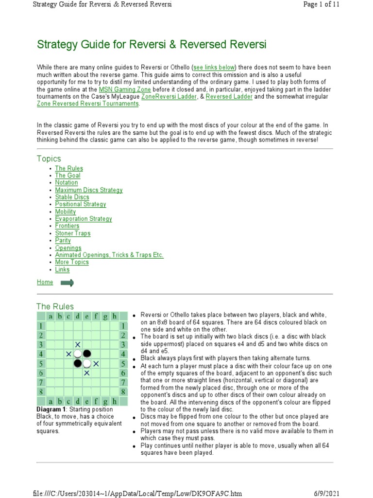 Reversi (Othello) - Game Strategy | PDF | Abstract Strategy Games ...