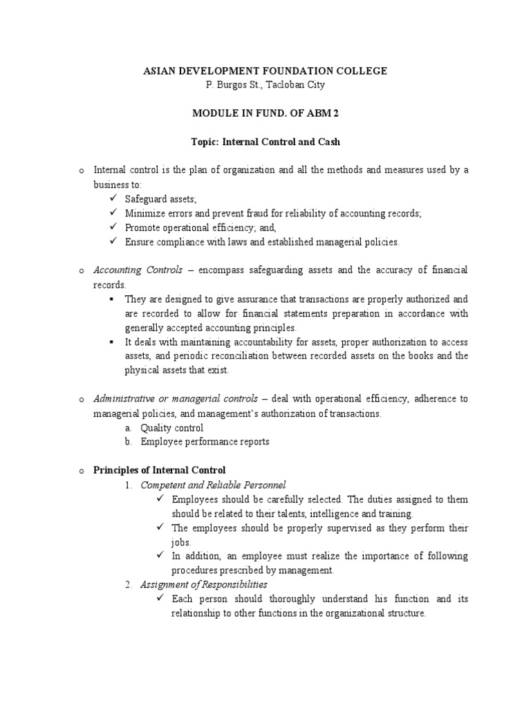 Internal Control Procedures for Cash | PDF | Internal Control | Cheque