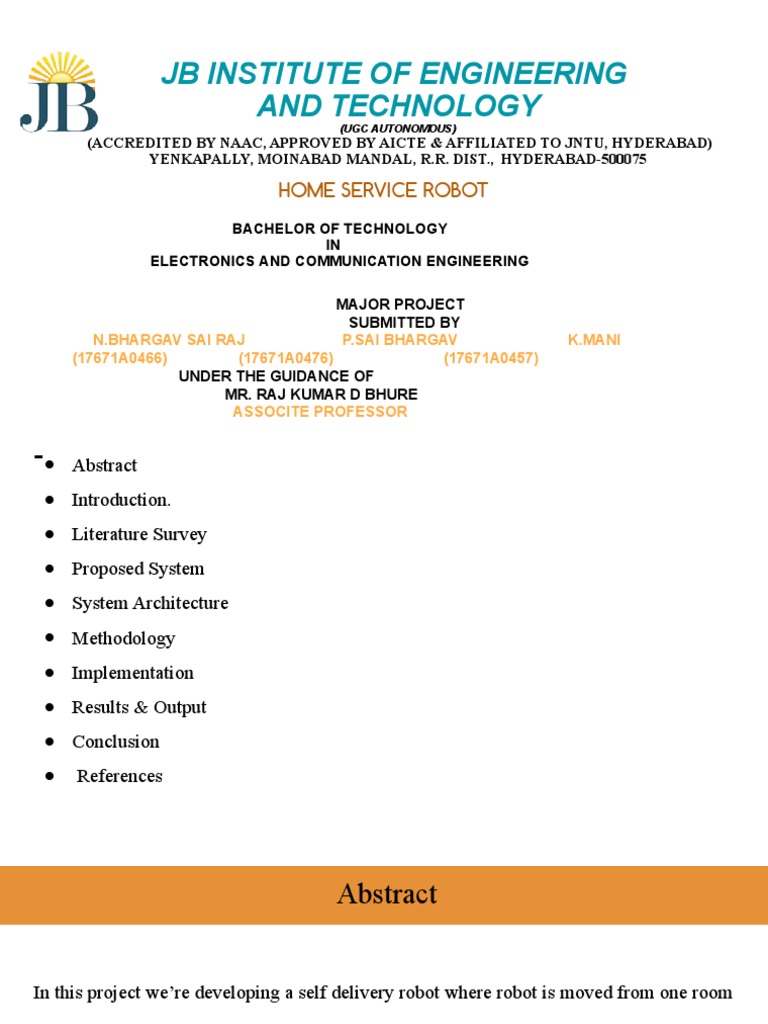 JB Institute of Engineering and Technology: Home Service Robot | PDF ...