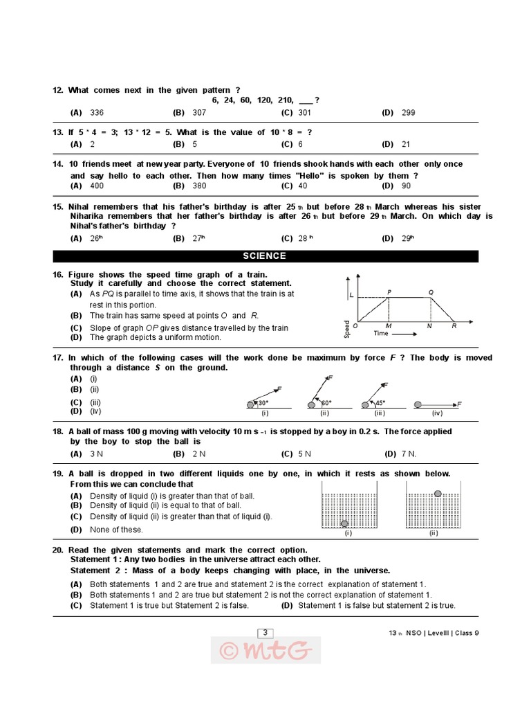 Olympiad Questions Grade 9 | PDF | Osmosis | Velocity
