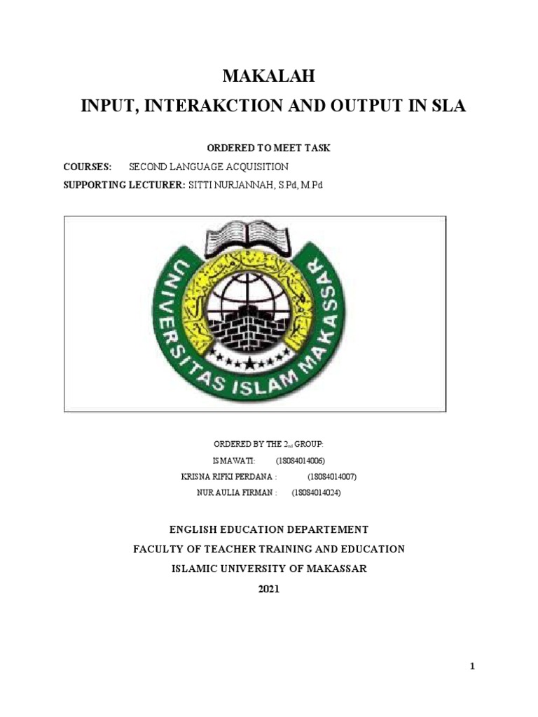 MAKALAH Input Interaction N Outpout | PDF | Second Language | Second ...