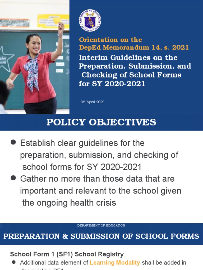 Interim Guidelines On The Preparation, Submission, and Checking of School Forms For SY 2020-2021 ...