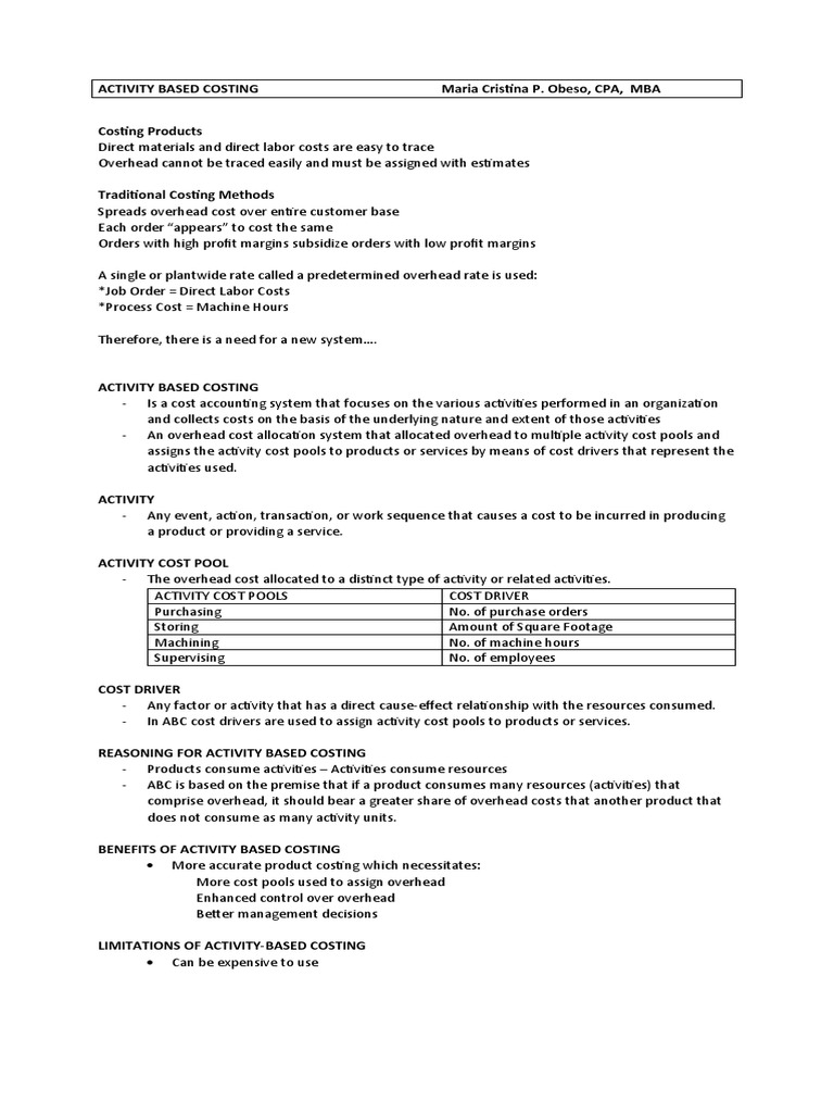 Activity-Based Costing Guide | PDF | Inventory | Cost
