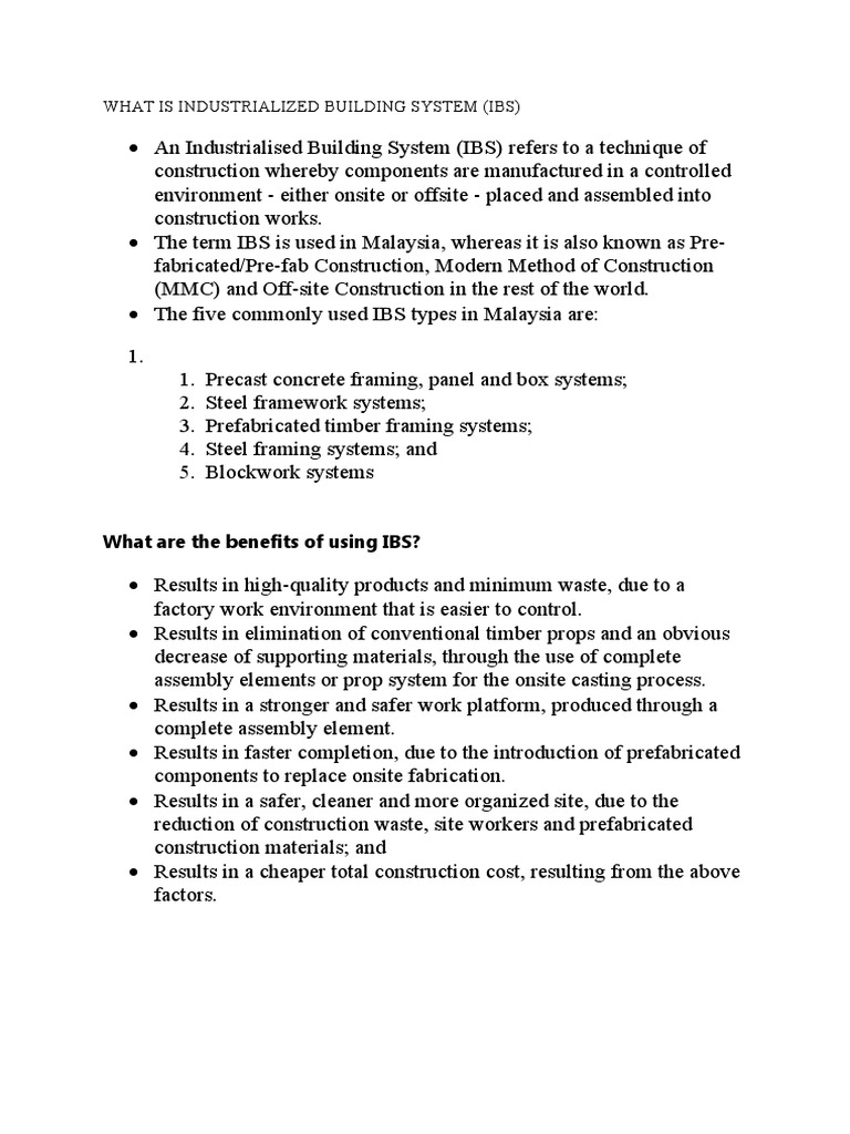 What Is Industrialized Building System (Ibs) | PDF | Building ...