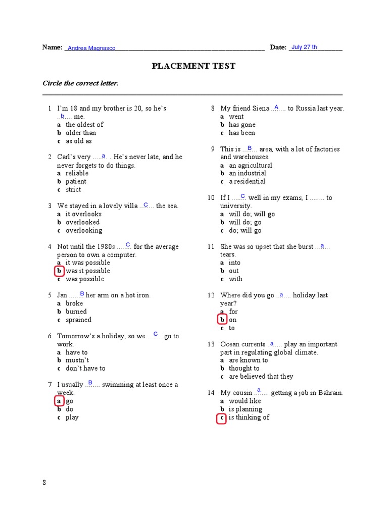 Placement Test Done Corrected | PDF
