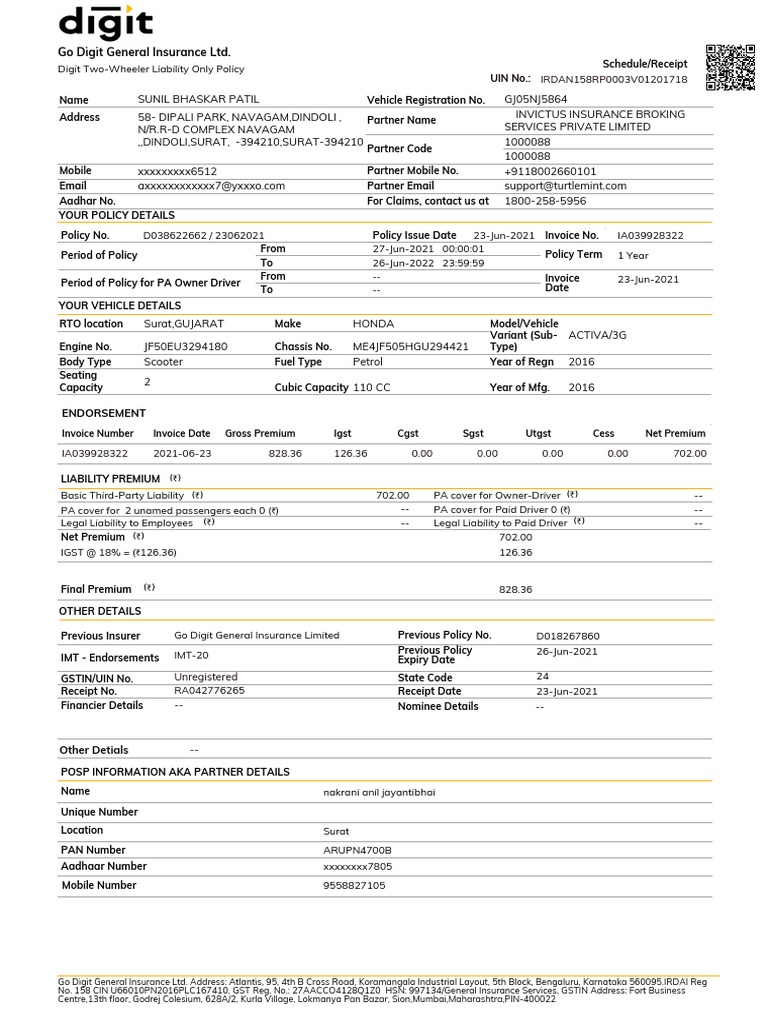 Patil Sunilbhai Bhaskarbhai - Gopalbhai | PDF | Driver's License ...