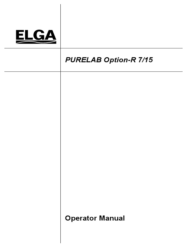 ELGA PURELAB Option R7 Operator Manual | PDF | Water Purification ...