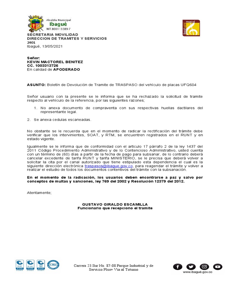 Formato de Boletin de Rechazo | PDF