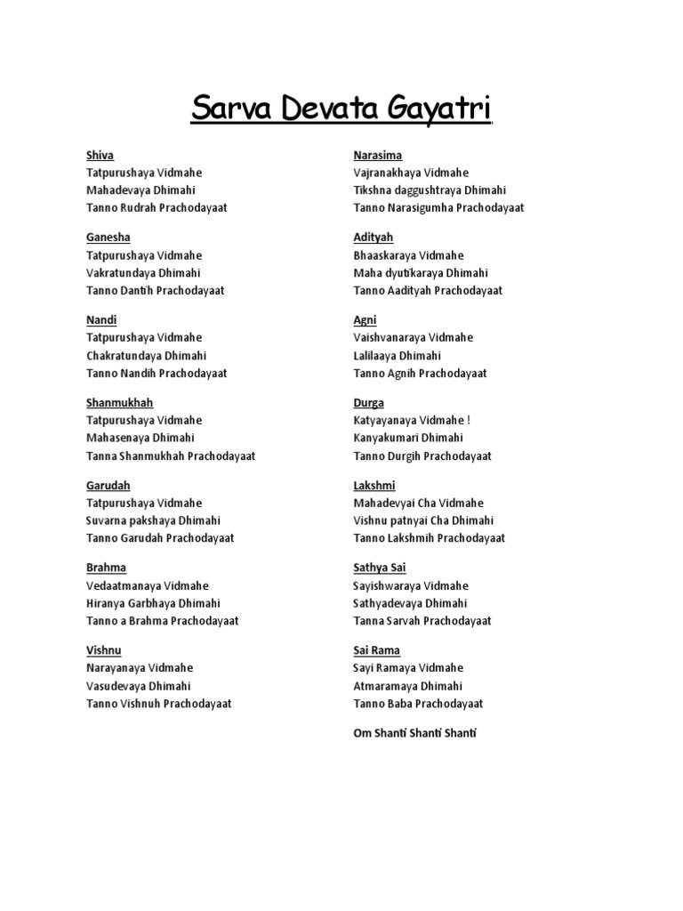 Sarva Devata Gayatri | PDF | Hindu Literature | Hindu Mythology