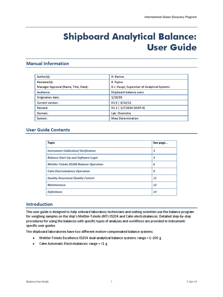 Shipboard Analytical Balance: User Guide: Manual Information | PDF ...