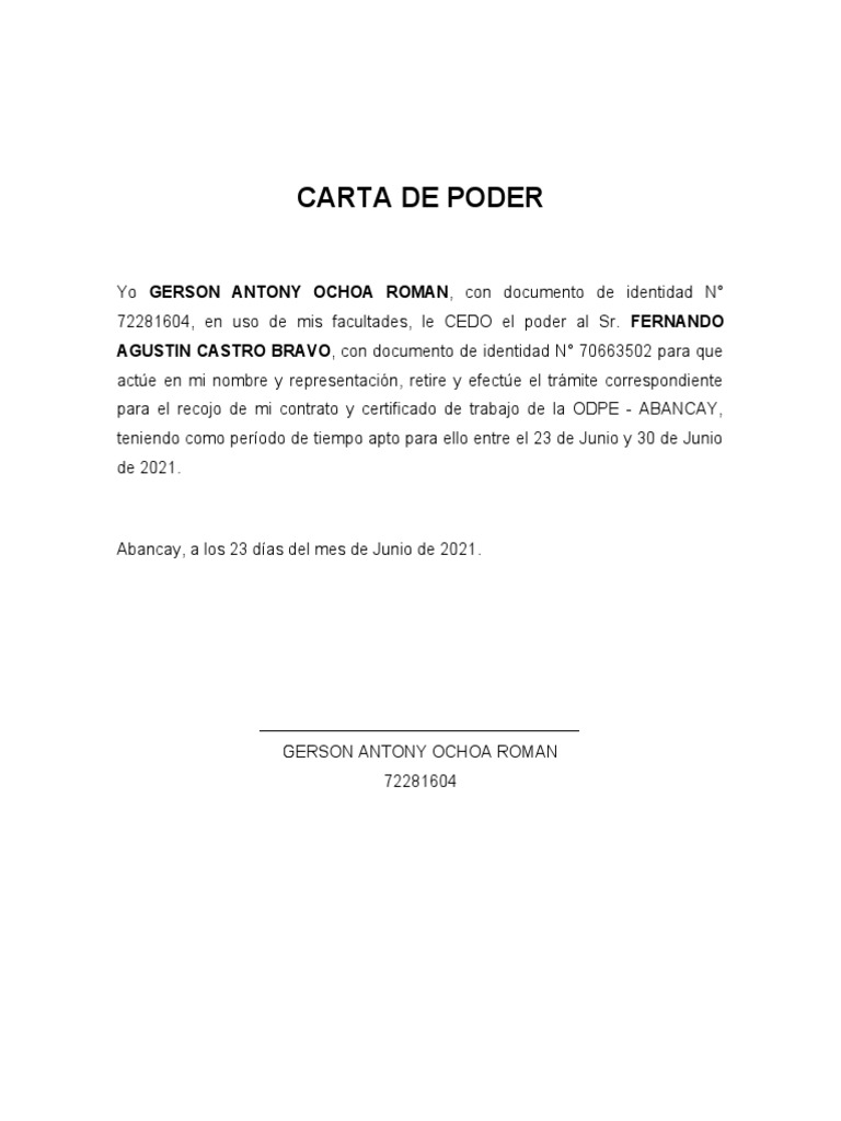 Plantilla Editable de Carta de Poder Simple | PDF