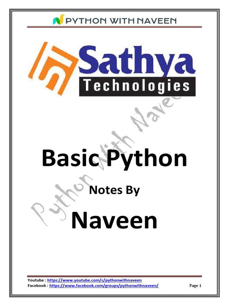 Basic Python Naveen: Notes by | PDF | Anonymous Function | Parameter ...