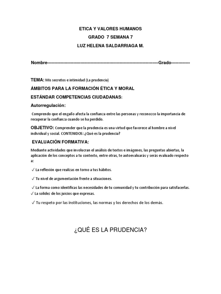 Guía 7 Etica y Valores 7° | PDF | Prudencia | Moralidad