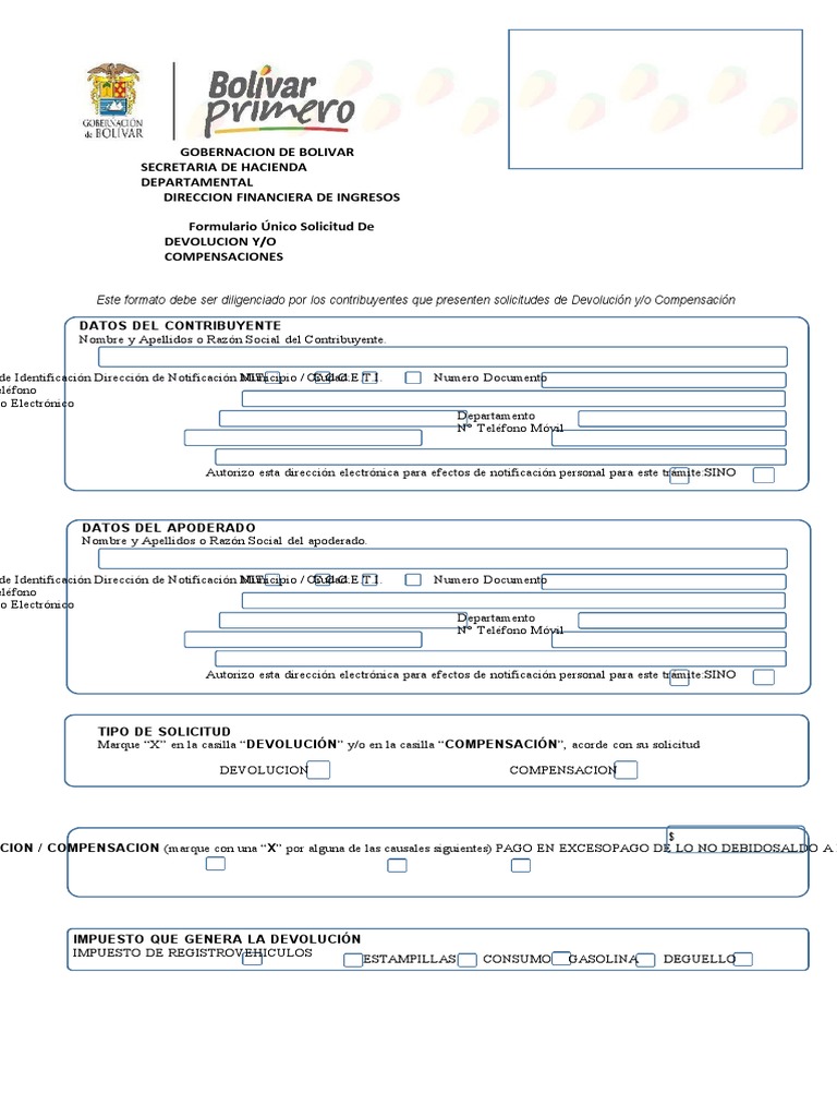 Formato Solicitud Devolucion de Dineros Original | PDF | Compensación (Finanzas) | Impuestos