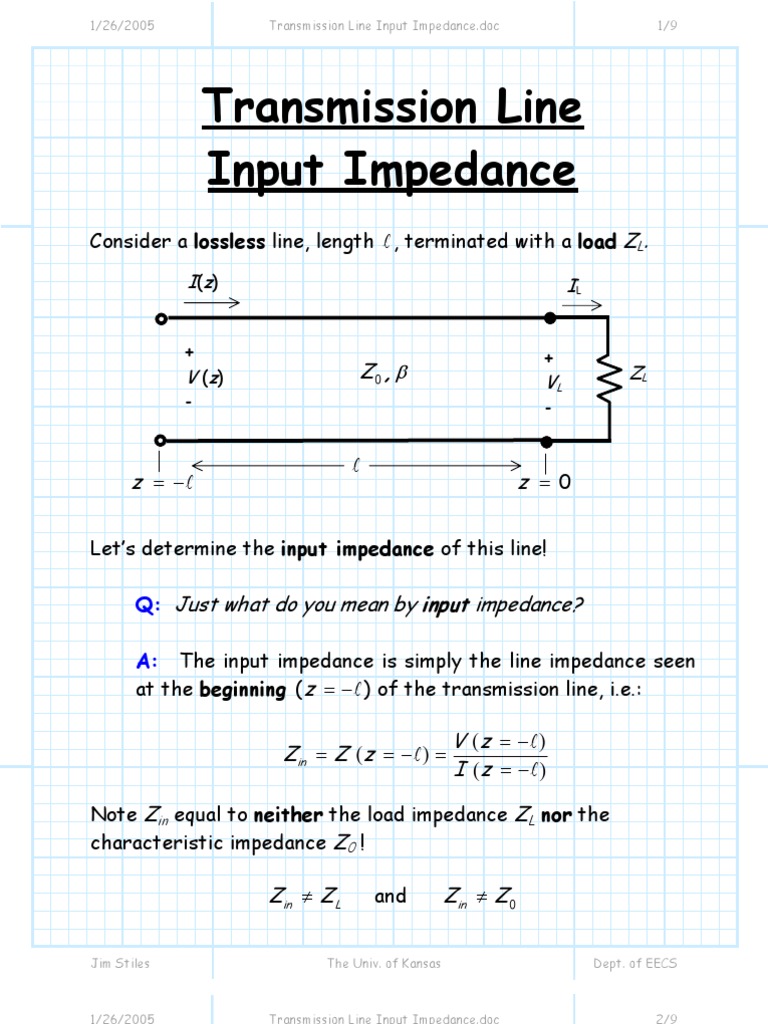 Transmission Line Input Impedance and Length | PDF | Transmission Line ...