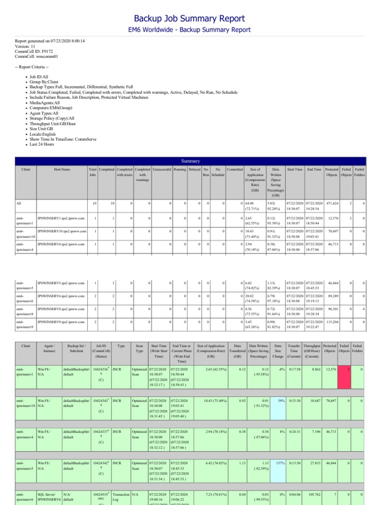 EM6 Worldwide Backup Job Summary | PDF | Backup | Computer Data
