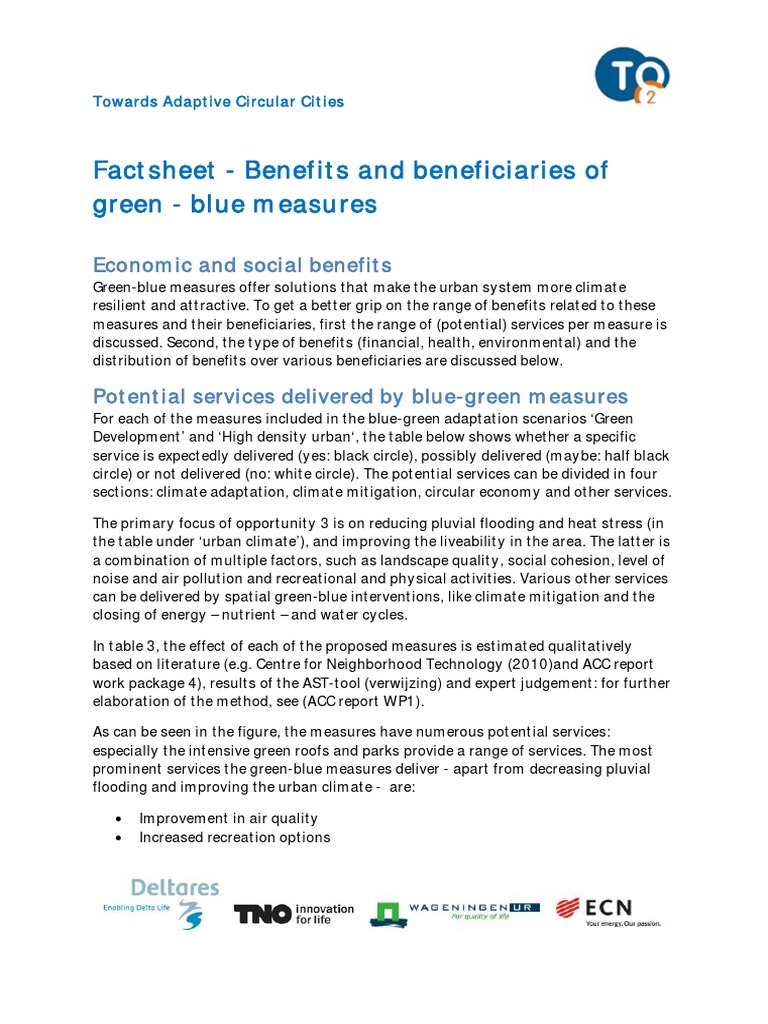 Factsheet - Benefits and Beneficiaries of Green - Blue Measures | PDF ...