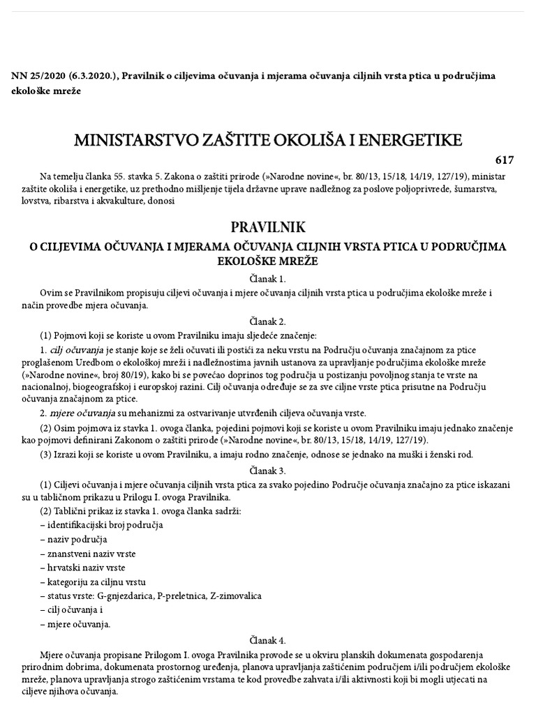 Pravilnik o Ciljevima Očuvanja I Mjerama Očuvanja Ciljnih Vrsta Ptica U Područjima Ekološke ...