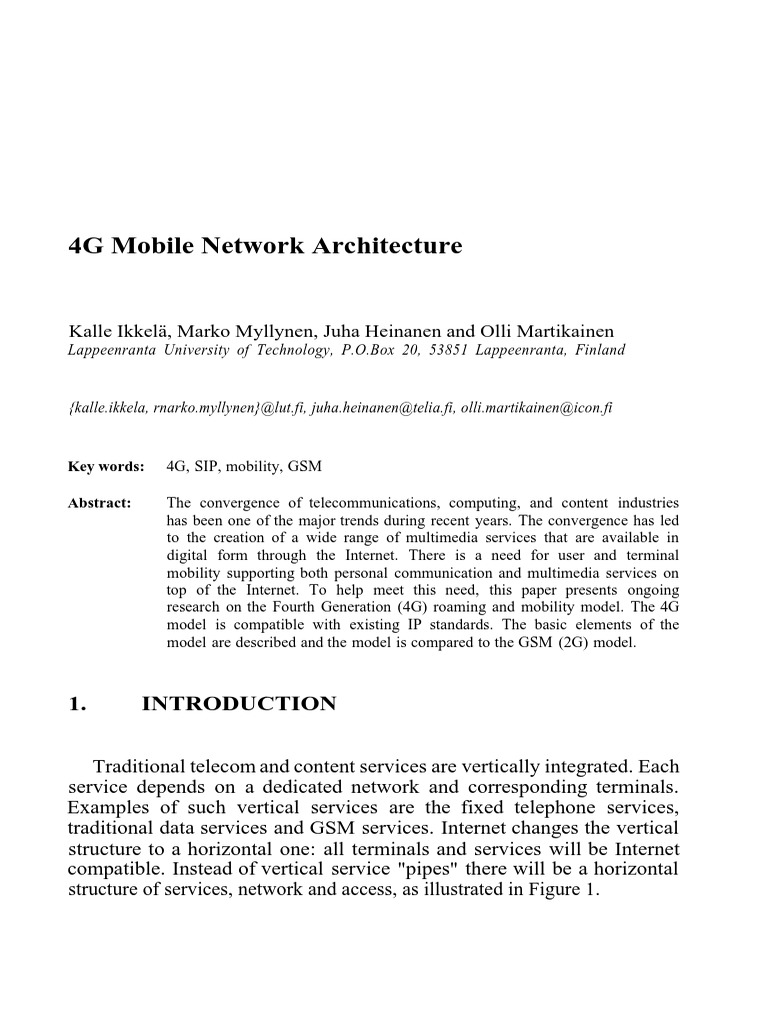 4G Mobile Network Architecture Overview | PDF | Ip Address | Session ...