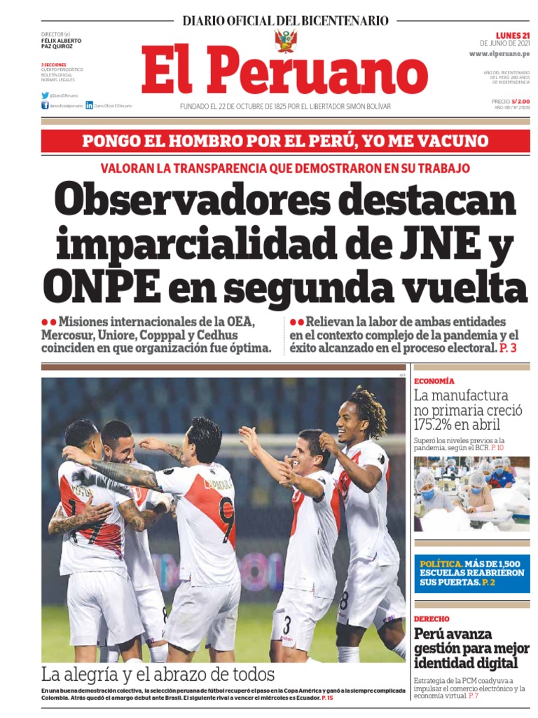 El Peruano 20210621 | PDF | Perú | Elecciones