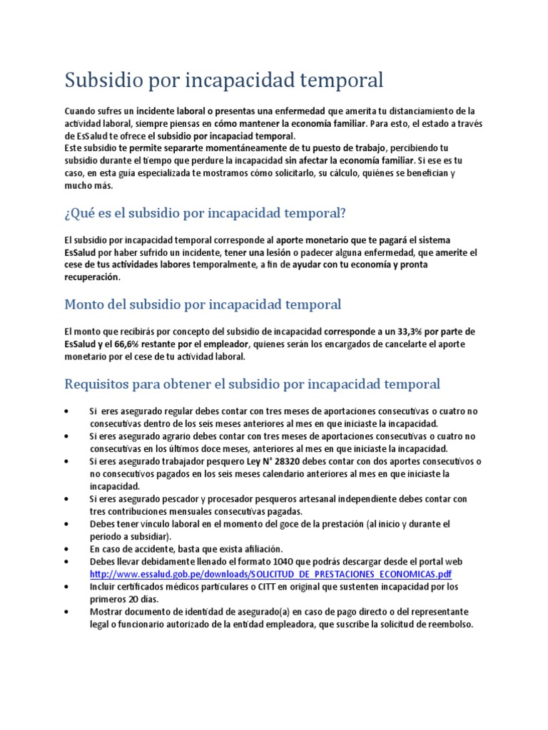 Subsidio Por Incapacidad Temporal | PDF | Economias