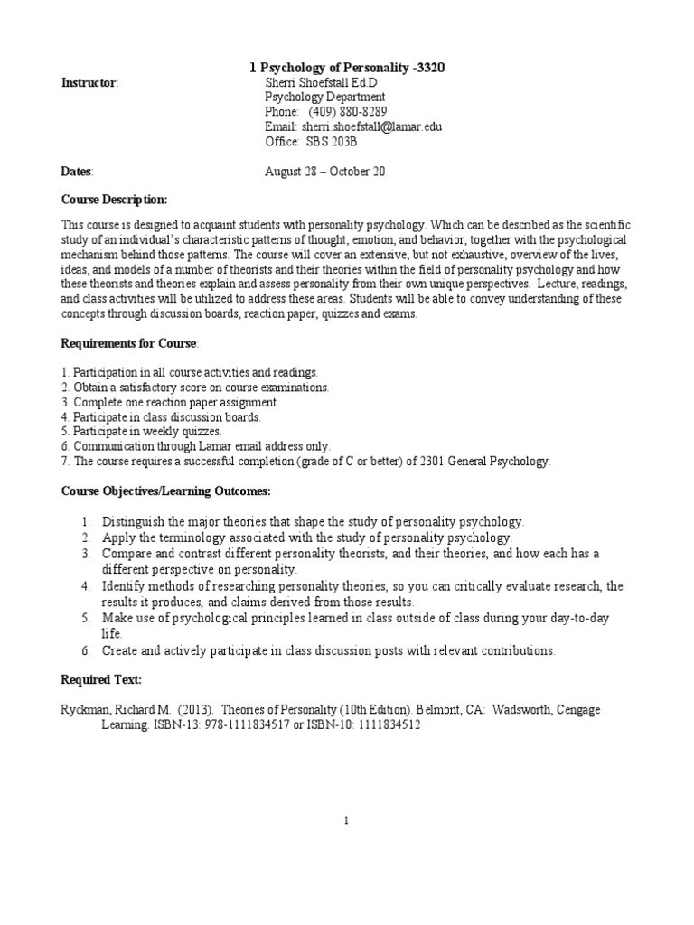 Syllabus AP 3320 Fall 17 SS | PDF | Personality Psychology | Test ...